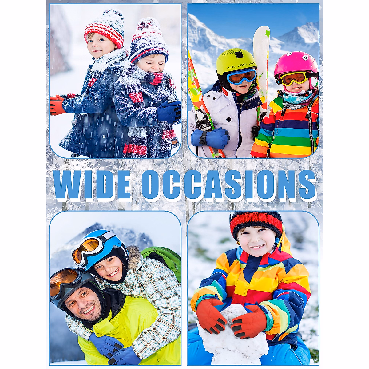 Eurzom 2 Pairs Kids Winter Gloves Waterproof Ski Gloves Windproof Warm Unisex Ski Gloves Warm Snow Gloves with Hook and Loop(Red, Blue, for 6-13 Years)