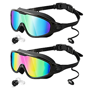 Rantizon Swim Goggles 2 Pack, Wide View Anti Fog&UV Swimming Goggles for Audlt, No Leaking Swim Glasses for Men Women Kids