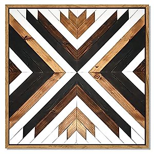 Loomarte Plank Canvas Wall Art Vintage Retro Painting Photo Wall Decals Rustic Black White and Brown Linen Print Line Picture Pattern Wooden Frame Artwork for Bathroom Living Room Decor 12x12 Inch
