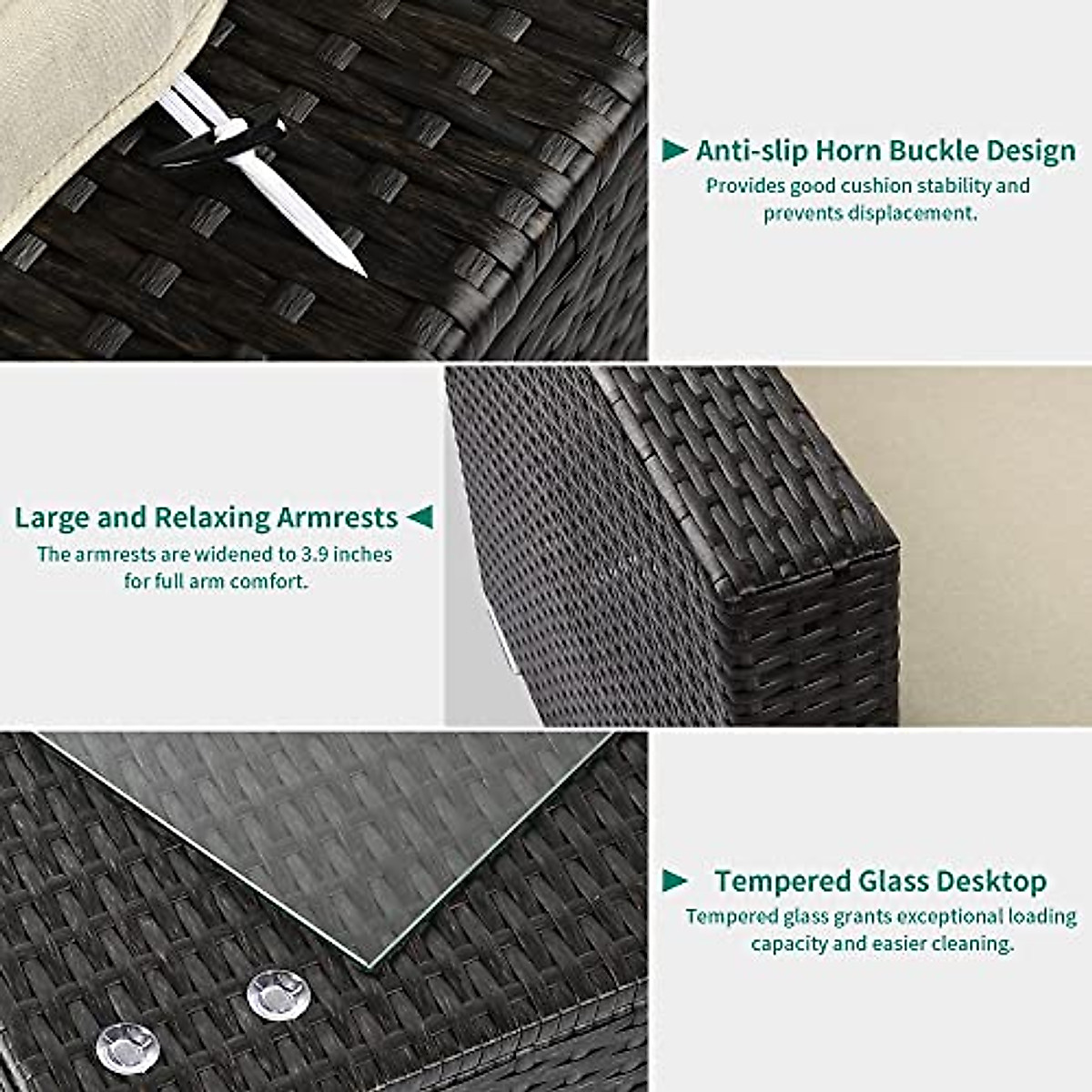 YITAHOME 7 Pieces Patio Furniture Set, Outdoor Sectional Sofa PE Rattan Wicker Conversation Set Outside Couch with Table and Cushions for Porch Lawn Garden Backyard, Black