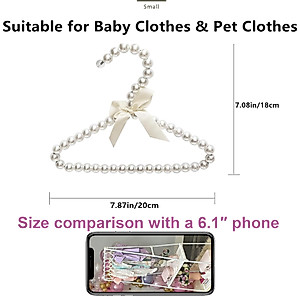 awagas 6Pack Baby Pet Dog Clothes Hangers, Mini Cute Pearl Hangers, Pearl Baby Hangers Faux Pearl Beaded Elegant Garment Clothes Hangers with Ribbon Bowknot for Pet Dog Cat Small Baby Kids Bebes Dolls
