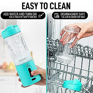 Zulay Kitchen 18 oz Personal Blenders that Crush Ice - USB-C Rechargeable, Cordless Travel Blender - Portable Smoothie Blender On the Go, Frozen Fruits, & Veggies with 6 Sharp Blades (Aqua)