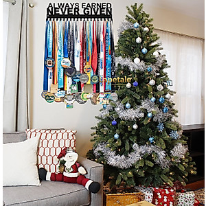 Lapetale Fashion Always Earned Never Given Medal Holder Hanger Display Rack Award Ribbon Organizer for Race,Running,Soccer,Gymnastic,Wrest