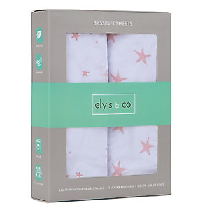 Ely's & Co. Bassinet Sheet 100% Jersey Cotton 2 Pack for Baby Girl-Dusty Rose and Mauve Pink Stars