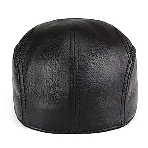 LUTICELI Men's Lambskin Leather Flat Cap Ivy Newsboy Hats Beret Cabbie Hat Black