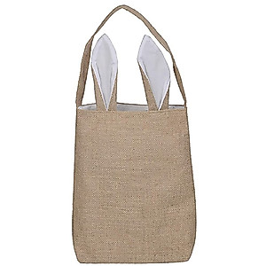 Easter Egg Hunt Basket Bag - Bunny Rabbit Ear Design - Reusable Grocery Shopping Baskets - Kids Party Gift Bags - Baby Shower & Book Storage by Jolly Jon (Burlap/White Ears)