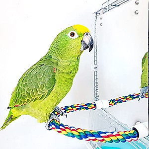 YITAQI Conure Cockatiel Cage Accessories with Rope Acrylic Brid Mirror Perch Stand Swing Parrot Toys(L)
