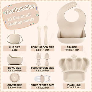 Silicone Baby Feeding Set, 10 Pcs Baby Led Weaning Supplies Suction Bowl Divided Plate Baby Bibs Fruit Feeder Baby Spoons Forks Sippy Cup Toddler Utensil Sets Baby Essentials for Newborn Gift