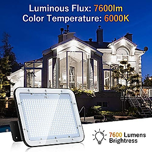 DuuToo [2Pack] 60W LED Flood Light, 7600lm Super Bright Security Lights, IP66 Waterproof Outdoor Flood Light, 6000K Daylight White Floodlight for Yard, Garden, Playground, Basketball Court