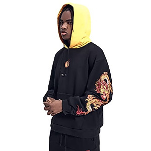 MFCT Japanese Streetwear Embroidered Fleece Hoodies for Men (Large, Black1)