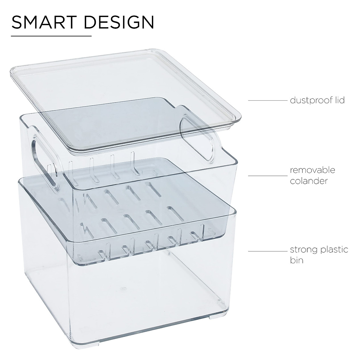 SIMPLEMADE Clear Berry Bins - Berry Keeper Container, Fruit Produce Saver Food Storage Containers with Removable Drain Colanders, Vegetable Fresh Keeper Set - Refrigerator Organizer (Square)