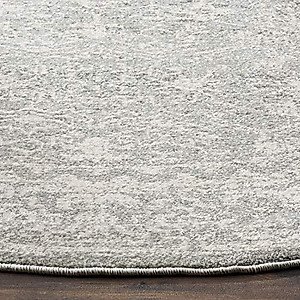 SAFAVIEH Evoke Collection 6'7" Round Silver / Ivory EVK270Z Shabby Chic Distressed Non-Shedding Dining Room Entryway Foyer Living Room Bedroom Area Rug