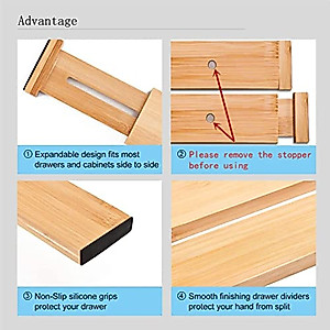 6 Pack Adjustable Bamboo Drawer Dividers Organizers, Spring Loaded Drawer Separators - Expandable Drawer Organization Separators for Kitchen, Dresser, Bedroom, Baby Drawer, Office (17.5-22 inch)