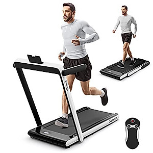 Goplus 2 in 1 Under Desk Treadmill, 2.5HP Superfit Folding Treadmills for Home Office w/Smart APP, Remote Control, LED Display, Bluetooth Speaker, Foldable Walking Jogging Machine (White)
