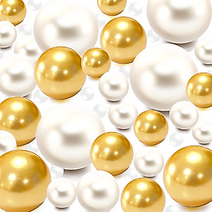 200 Pieces Floating NO Hole Pearls and 10000 Pieces Transparent Water Gels,Floating Beads Pearls for Vases,Pearl Decor(Creamy White,Yellow)