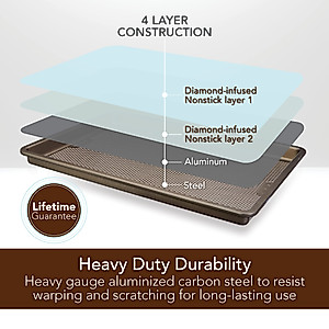 Good Cook 5511 Aluminized Steel, Diamond-Infused Non-Stick Coated Textured Bakeware, Half Sheet, champagne pewter