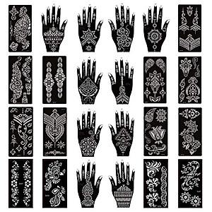 Xmasir Pack of 24 Sheets Henna Tattoo Stencil Kit/Temporary Tattoo Templates,Self-Adhesive Indian Arabian Tattoo Sticker for Body Paint New Designs