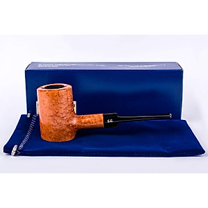 Wooden Tobacco Smoking Pipe, Self-Standing, Hand Carved of Briar Root, Metal cooling filter, Comes with Pouch, Boxed (Poker, Gold)
