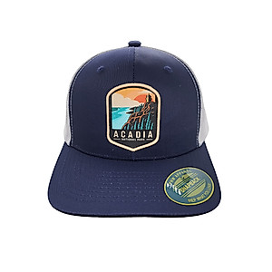 Acadia Trucker Hat with National Park Woven Patch (Navy/White)