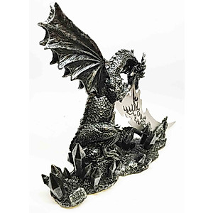 Ebros Medieval Dreamwork Fantasy Dragon Fire Breath Dagger Letter Opener Knife With Base Holder Statue Home Office Decor Figurine Dungeons And Dragons GOT Obsidian Blade