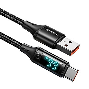 Mcdodo USB Type-C to USB-A Cable 4ft Fast Charge with Wattage Display 6A current XNylon Braided Cord USB3.0 Compatible with Type-C Devices iPhone 15/15 Pro/Samsung S23/iPad Pro/MacBook Pro 2022/Google