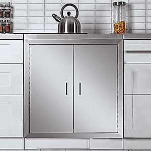 JOMWECL BBQ Access Door, Inch Grill Double Door, Brushed Stainless Steel Outdoor Kitchen Doors for BBQ Island Grilling Station (24*24)