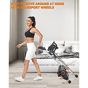 YOSUDA Exercise Bike, Folding Exercise Bike for Seniors 330LB/270LB Capacity, Magnetic X-Bike with 16-Level Resistance, Back Support Cushion for Home Gym Workout