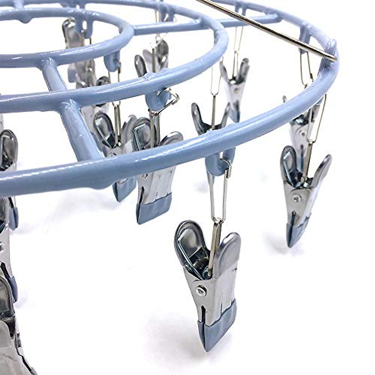 Stainless Steel Clothe Drying Rack Laundry Drip Hanger 24 Clip Metal Clothespins Round Underwear Lingerie Sock Hat Boot Large Heavy Duty Portable Indoor Outdoor Baby Wet and Dry Dryer (24 Round)