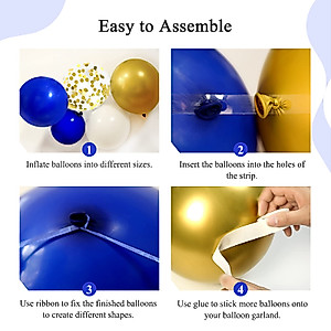 Royal Blue and Gold Balloons Arch Garland Kit, 18 12 10 5 inch Navy Blue Metallic Gold White for Graduation Decorations Class of 2024 Birthday Wedding Party Decorations