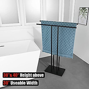 JQK Bath Towel Holder Stand Black, 30 Inch Free Standing Double Towel Rack Shelf for Bathroom Floor, Matte Black, BTH100L30-PB