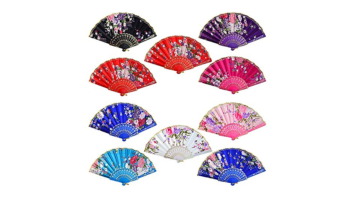 Vintage Floral Folding Hand Fans Set - Elegant Gold Lace Design