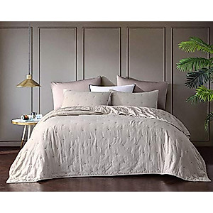 BOURINA Reversible Bedspread Coverlet Set - Pre-Washed Microfiber Ultra Soft Lightweight Star Quilted 3-Piece Quilt Set King, Beige
