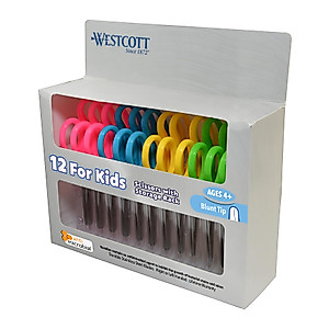 Westcott 13140 Right- and Left-Handed Scissors, Kids' Scissors, Ages 4-8, 5-Inch Blunt Tip, Assorted, 12 Pack