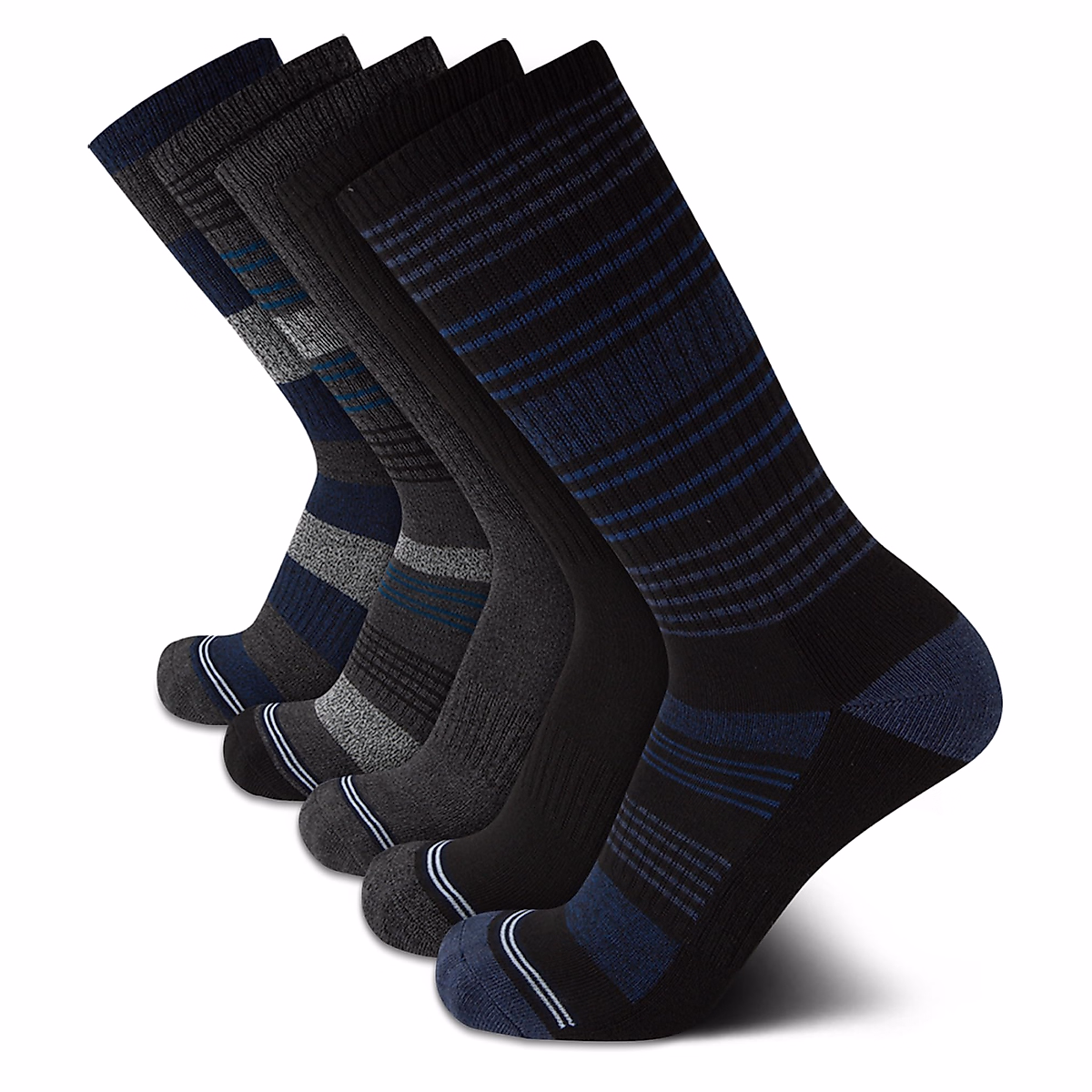 Nautica Men's Crew Dress Socks - 5 Pack Light-Cushion Crew Length Work Socks for Men - Classic Breathable Men's Socks, Size 6-12.5, Grey/Black Stripes