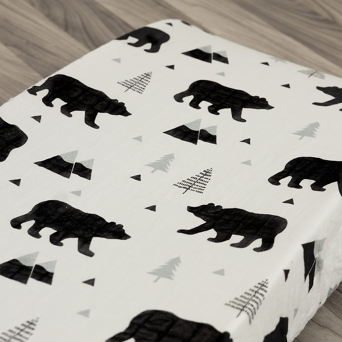 Organic Baby Changing Pad Cover - Muslin Fitted Changing Pad Cover for Boys - Soft and Breathable, Baby Bear Woodland, 16”x32”