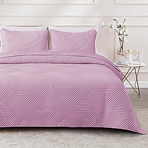 Whale Flotilla Queen Quilt Set, Soft Lightweight Quilts Bedspreads Coverlet with Embossed Pattern, Bedding Sets with 2 Pillow Shams, Reversible Bed Cover for All Seasons, 96x90 Inches, Purple