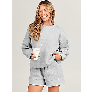 ANRABESS Women 2 Piece Outfits Sweat Shorts Sets 2025 Oversized Casual Lounge Matching Set Sweatsuit Tracksuit Clothes Light Grey Small