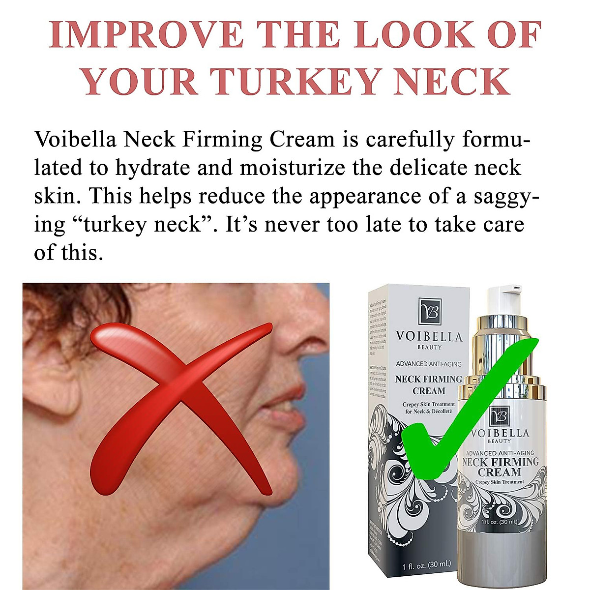 Neck Firming Cream for Sagging, Crepey Skin, Chest Wrinkles. Anti-Aging Moisturizing Lotion Helps Crepe Eraser, Turkey Neck Tightener & Decolletage Tightening. Aids Decollete, Double Chin, Face