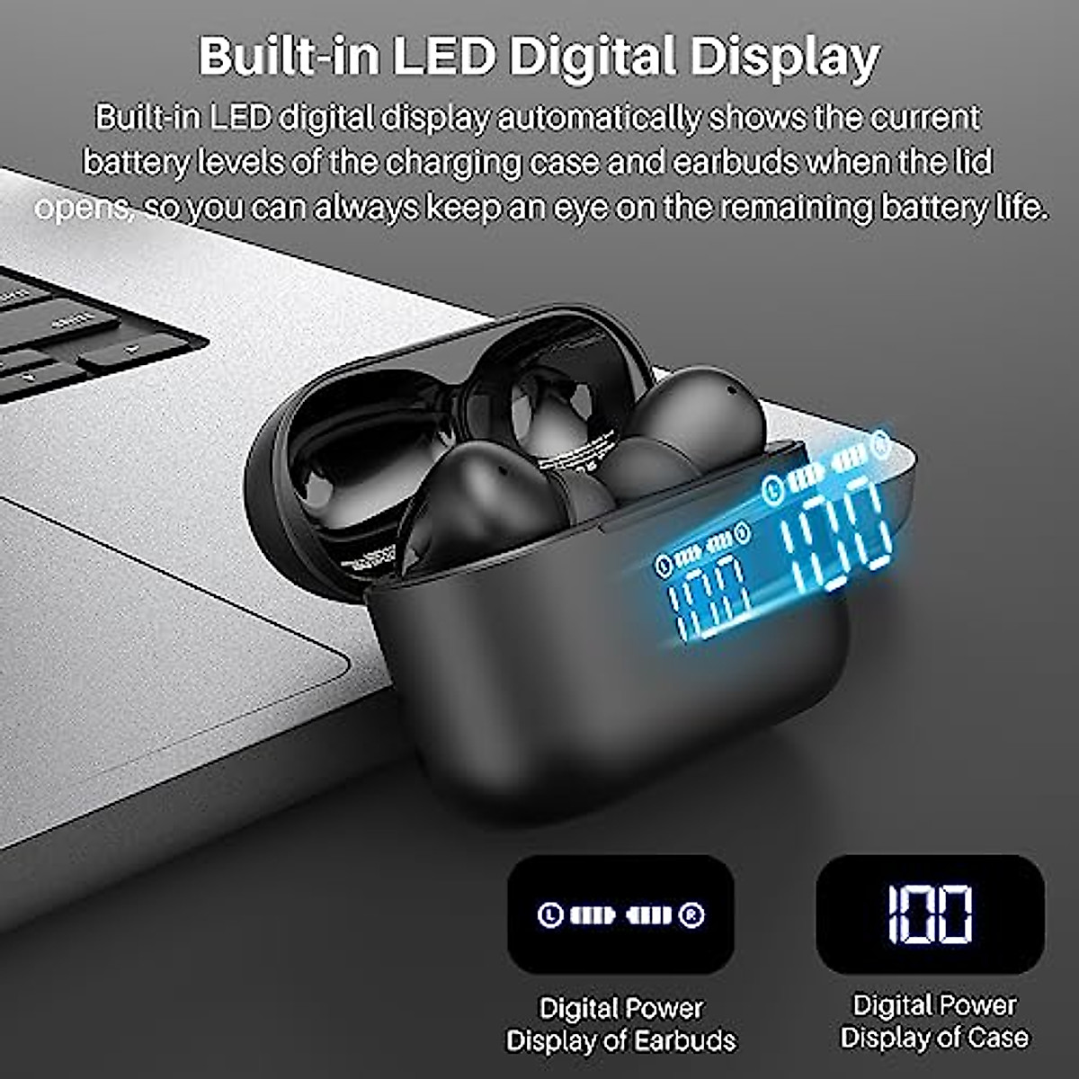 TOZO T20 Wireless Earbuds Bluetooth Headphones 48.5 Hrs Playtime, IPX8 Waterproof, Dual Mic Call Noise Cancelling with Wireless Charging Case Black