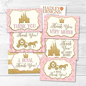 24 Princess Baby Shower Thank You Cards With Envelopes, Kids Thank-You Note, 4x6 Gratitude Card Gift For Guest Pack For Party, Birthday for Girl Children, Cute Pink Royal Queen Crown Event Stationery