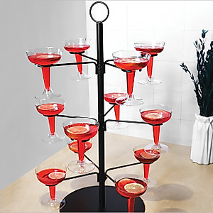 Cocktail Tree Stand, Wine Glass Flight Tasting Display For Drinks, 3 Tier - 12 Holders For Champagne, Cocktails, Martini, Margarita Cups at Weddings, Bridal Shower, Mimosa Bar Parties & Events (Black)