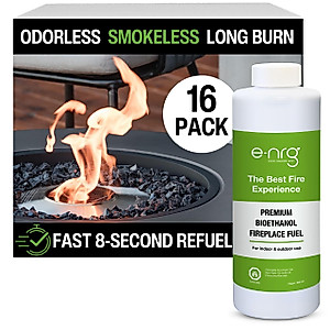16 QUARTS Odorless, Smoke-Free Ethanol Fireplace Fuel | Best Flame, Fast Pour, Long Burn, Safety-Tested, Made in USA | Bio Ethanol Fuel For Fire Table Top Fire Pit Ethanol Fireplace | e-NRG Bioethanol