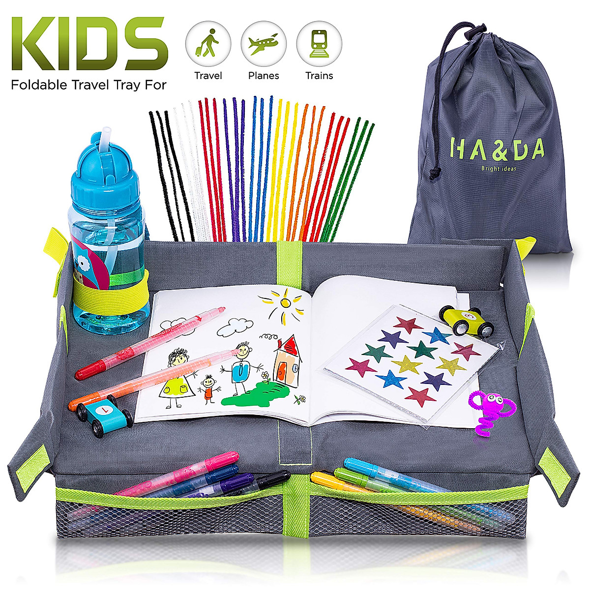 Ha&Da Foldable Kids and Adults Travel Tray Cover for Airplane Tray Table - Play Space and Snack Desk for Airplane Travel. Toddlers and Children, Unisex - Compact Light Portable