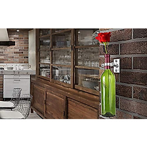 Lily's Home Bar Wall Mount Single Wine Bottle Display Holder, Industrial Design with Mounting Hardware, Works with Wine or Liquor Bottles, Silver Finish (4-1/2” x 1-3/8” x 2-3/4”)