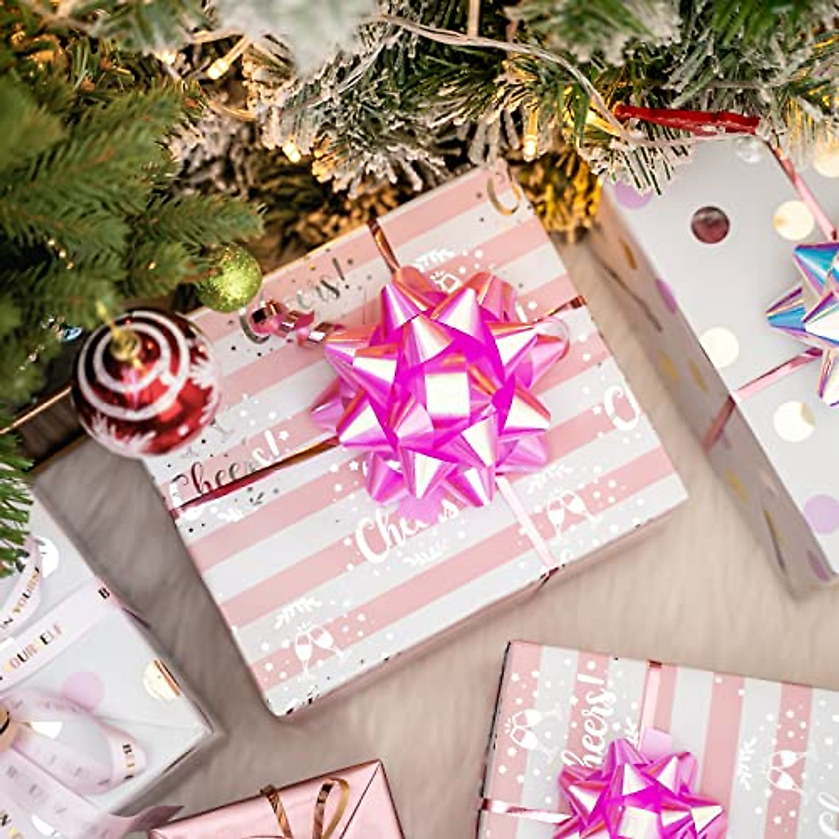 WRAPAHOLIC Wrapping Paper Roll - Rose Gold and Pink Set for Birthday Holiday Wedding Baby Shower - 3 Rolls - 30 inch X 120 inch Per Roll