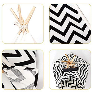 Pet Teepee Tent for Dogs Puppy Cat Bed White Canvas Dog Cute House Pet Teepee with Cushion 24inch Indoor Outdoor (White&Black)