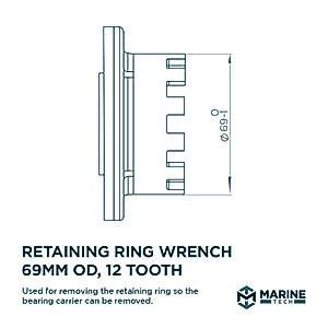 Marine Tech Retaining Ring Wrench 69mm OD, 12 Tooth, Attachment to Wrench Handle (AMT0031), Fits Yamaha, Mercury, Honda Retaining Rings, Removes Bearing Carriers