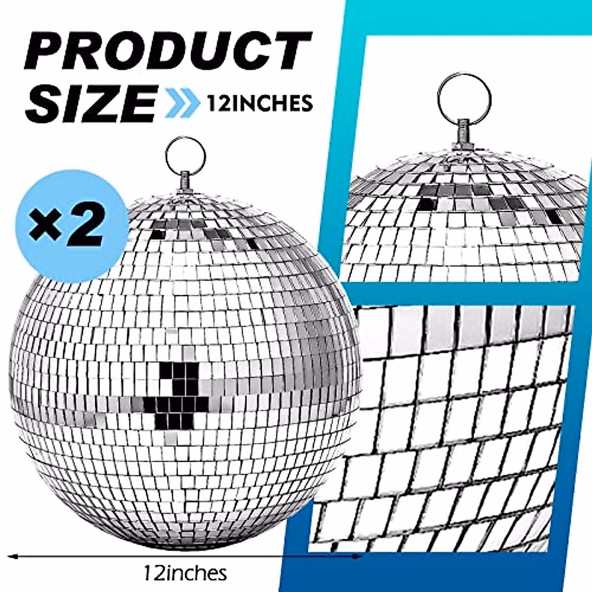 Marsui 2 Pack Large Disco Ball Silver Hanging Mirror Disco Ball Reflective Mirror Disco Ball Ornament for Party Holiday Wedding Dance Music Festivals Decor Club Stage Props DJ Decor(12 Inch, 12 Inch)