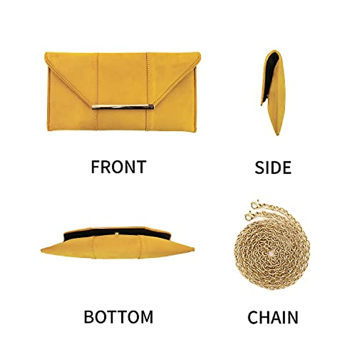 JNB Faux Microsuede Envelope Clutch (MUSTARD) Medium