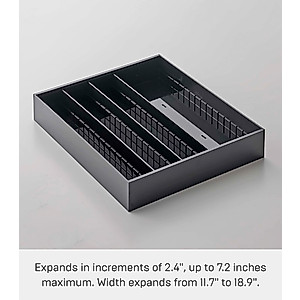 YAMAZAKI Home Expandable Cutlery Kitchen Angled Utensils Storage Multi-Compartment Silverware Organizer Drawer Insert Tray, Plastic, Adjustable, Expandable, No Assembly Req.
